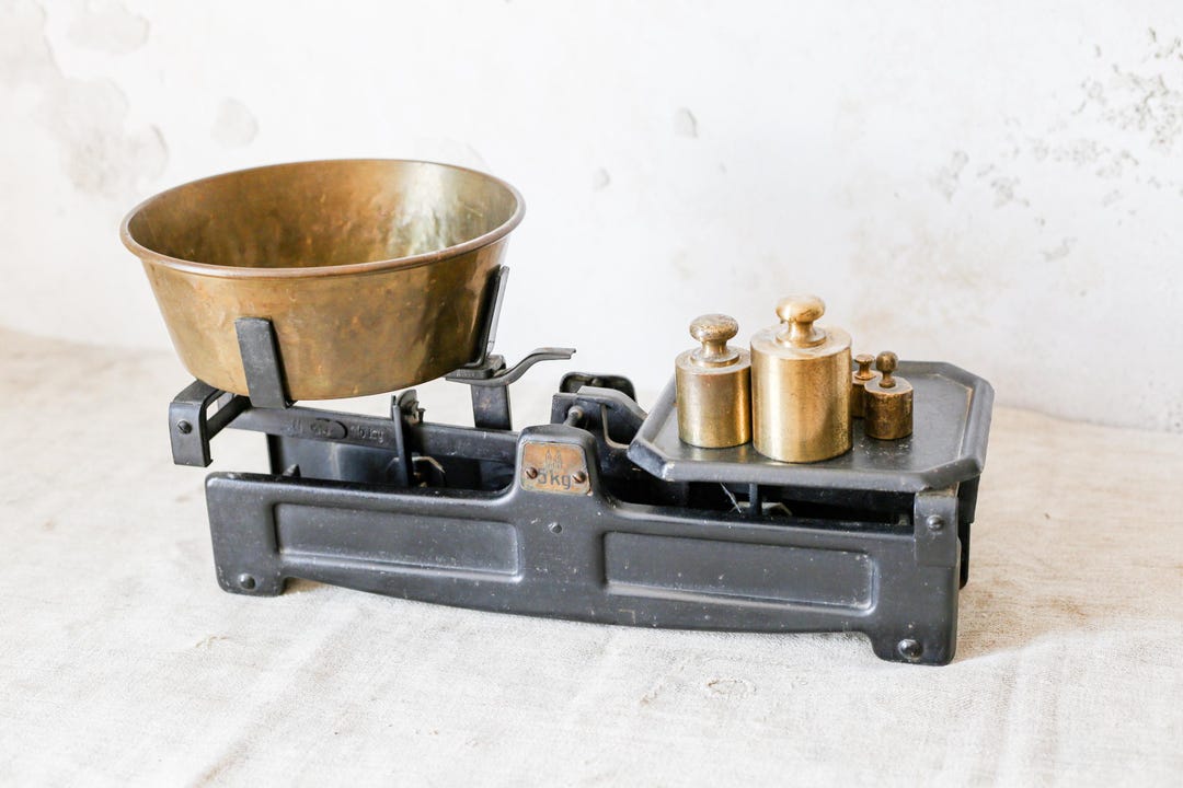 Antique Cast Iron Balance Scale With Brass Weights - Etsy