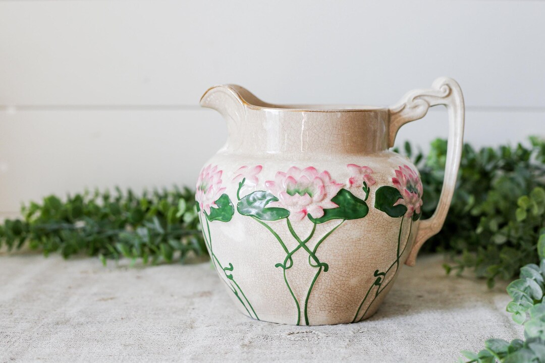 Antique Stained Crazed Haynes Pottery Pitcher With Water Lilies - Etsy