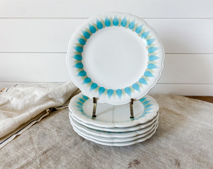 Vintage Set of 6 Wallace China 1940s Ironstone Plates | Blue Green ...