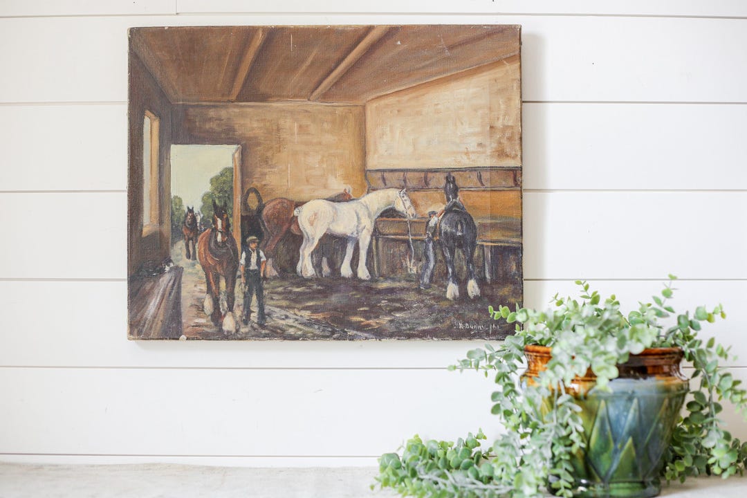 Vintage Original Painting of English Horse Stable Scene - Etsy