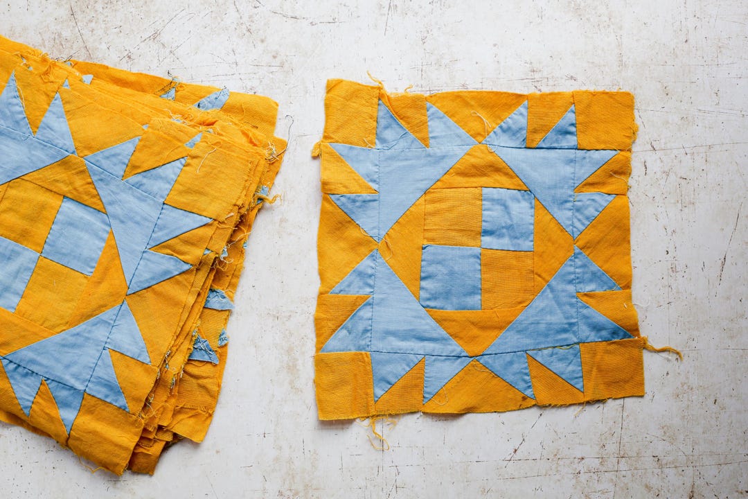 Vintage Set of 21 Orange & Blue Crow’s Foot Quilt Blocks, C1930 - Etsy