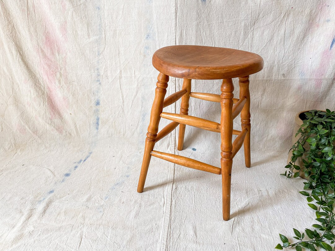 Vintage Solid Oak Mini Bar Stool Earth Tones Wood Plant - Etsy