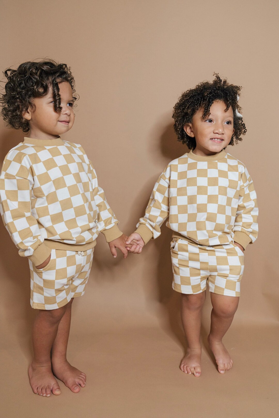 Toddler Jogger Set, Custom Embroidered Sweatshirts, Neutral Checkered ...