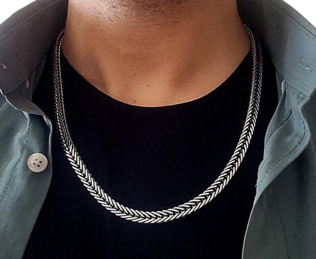Men's Sterling Silver Foxtail Chain Necklace - 6.5mm Square Design - Etsy