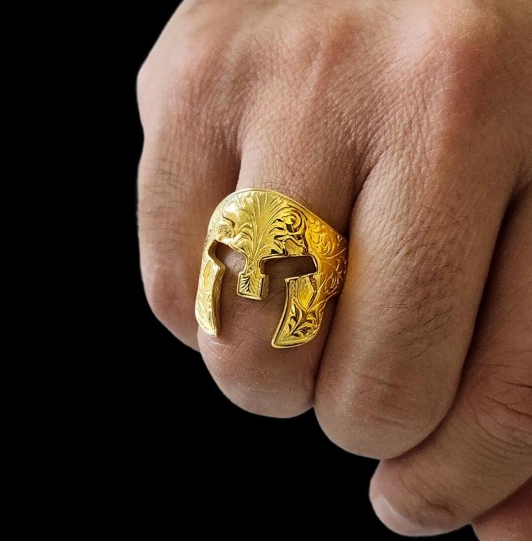Spartan Helmet Ring,real Gold Plated Spartan Warrior Ring,solid 925 ...
