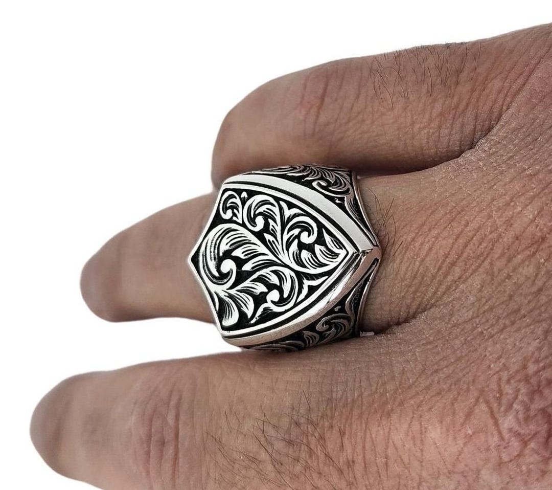 Unique Floral Motif Ring in 925 Sterling Silver,shield Shape Ring,solid ...