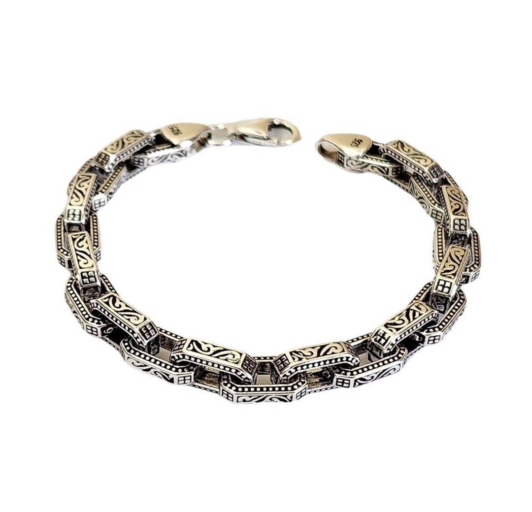 Vintage Style:mens Sterling Silver Cable Chain Bracelet oxidised Solid ...