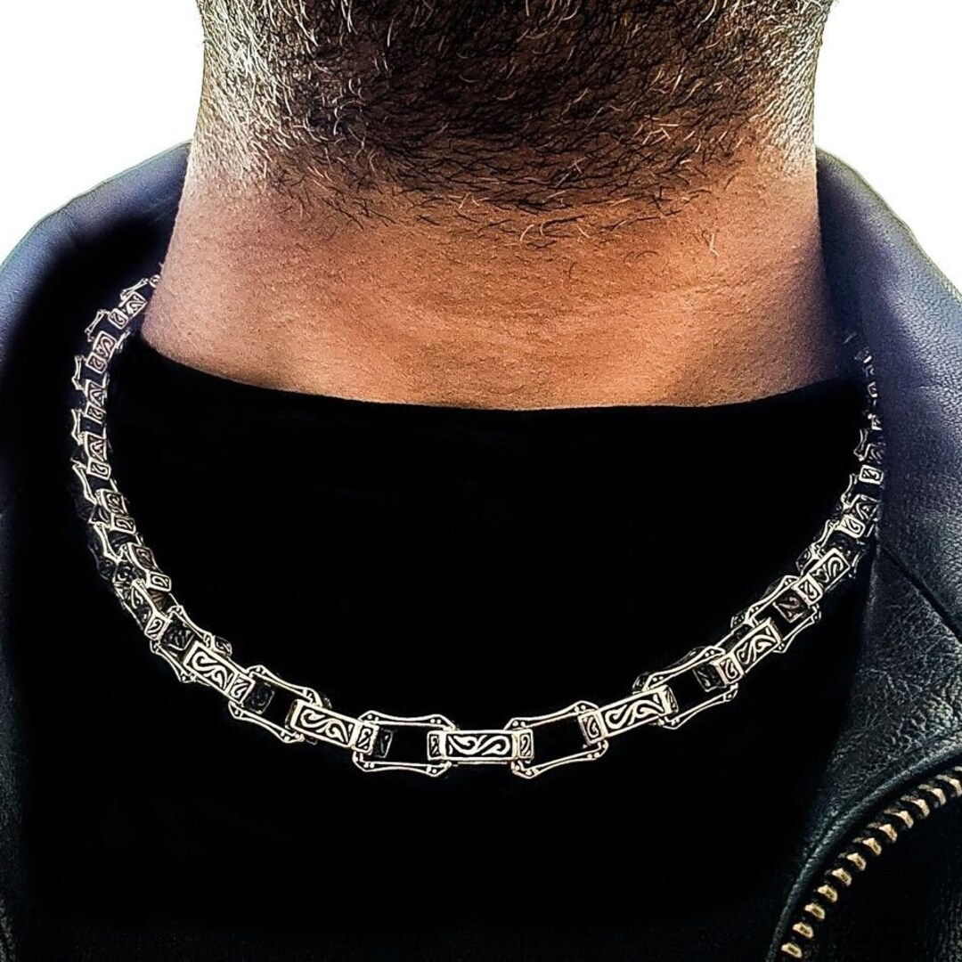 Mens Sterling Silver Cable Chain Necklace,8mm Wide,oxidised Chain Link ...