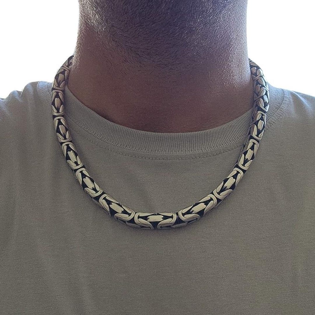 Round Byzantine Chain Necklace in Oxidised Silver,925 Sterling Silver,5 ...