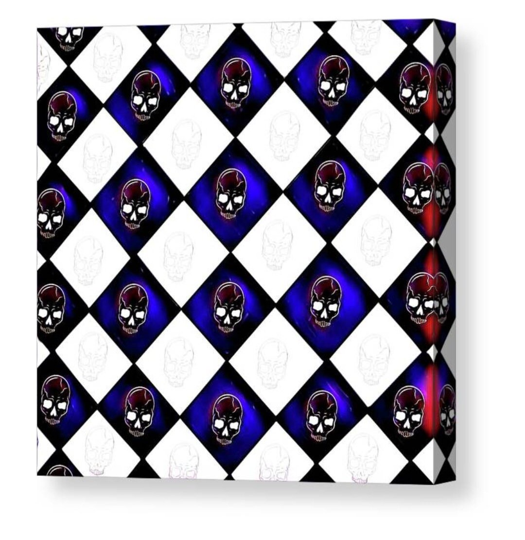 Red and Blue Patterned Skull Canvas - Etsy