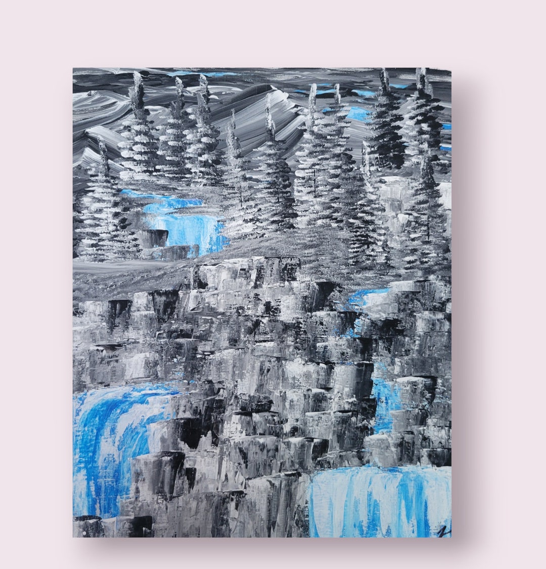 Blue Waterfall Handmade Painting - Etsy