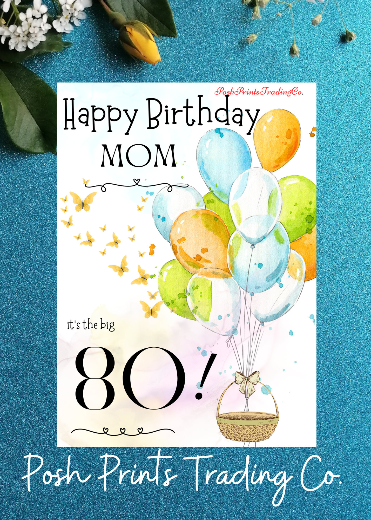 Happy Birthday Card, Printable Birthday Card, Happy 80th Birthday ...