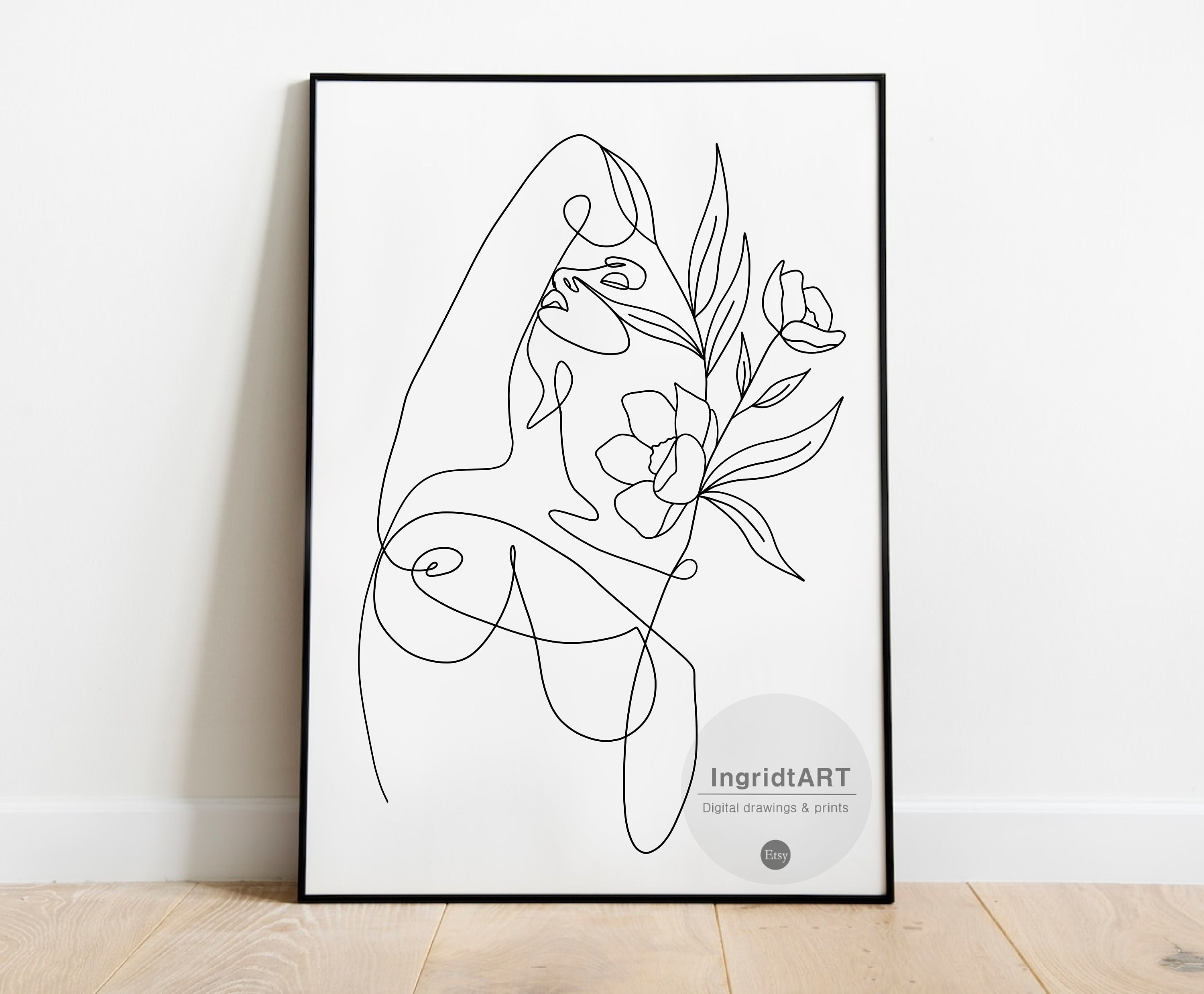 Female Boobs Line Art Abstract Naked Woman Line Art Print Female Body