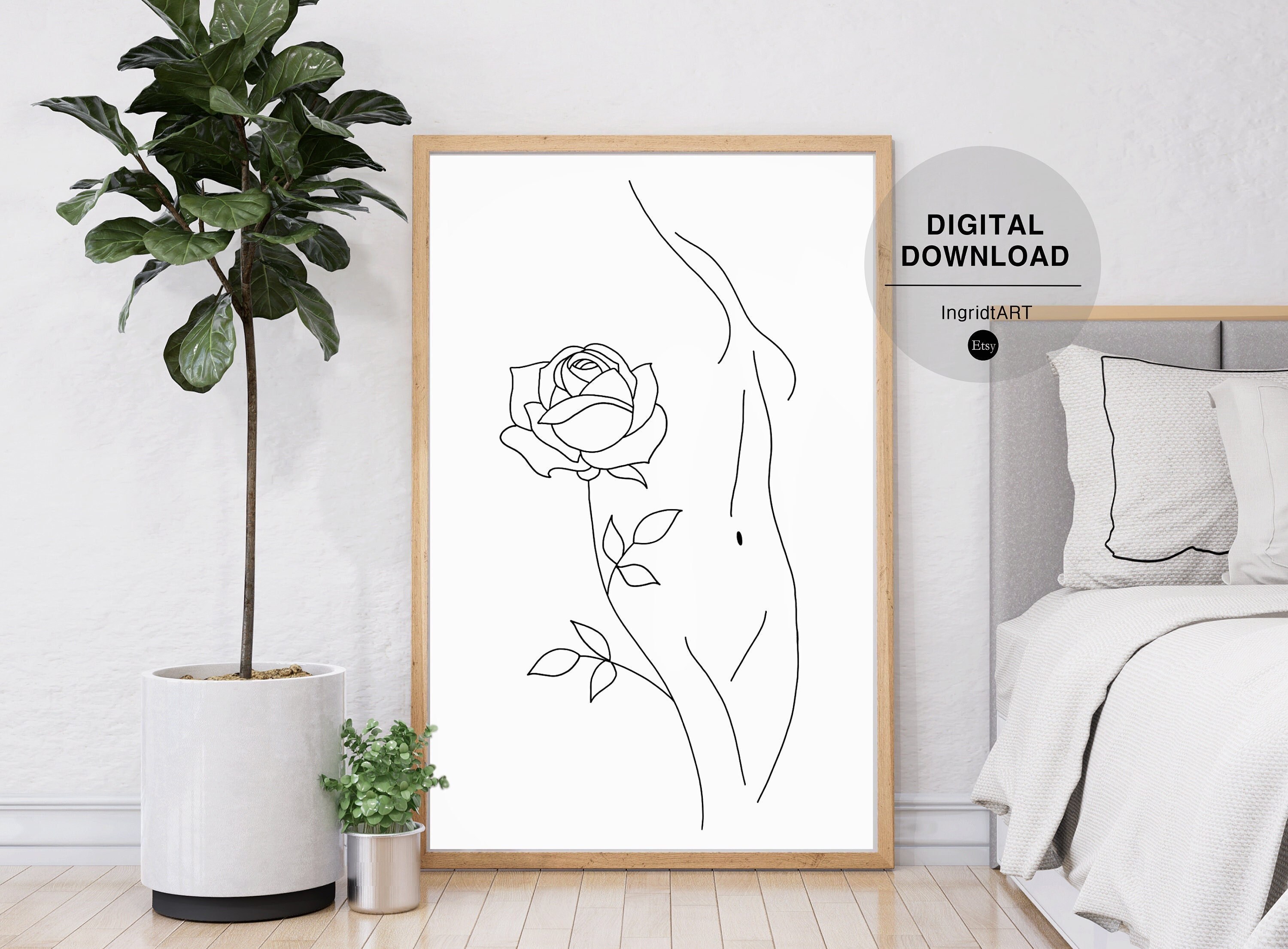 Erotic Female Body Line Art, Abstract Nude Woman Line Art Print ...