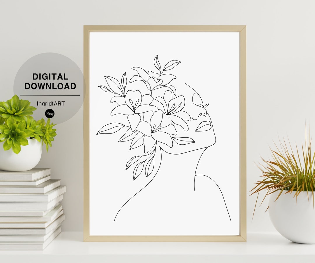 Female Portrait Line Art, Woman Portrait, Minimalist Wall Art, Beauty ...