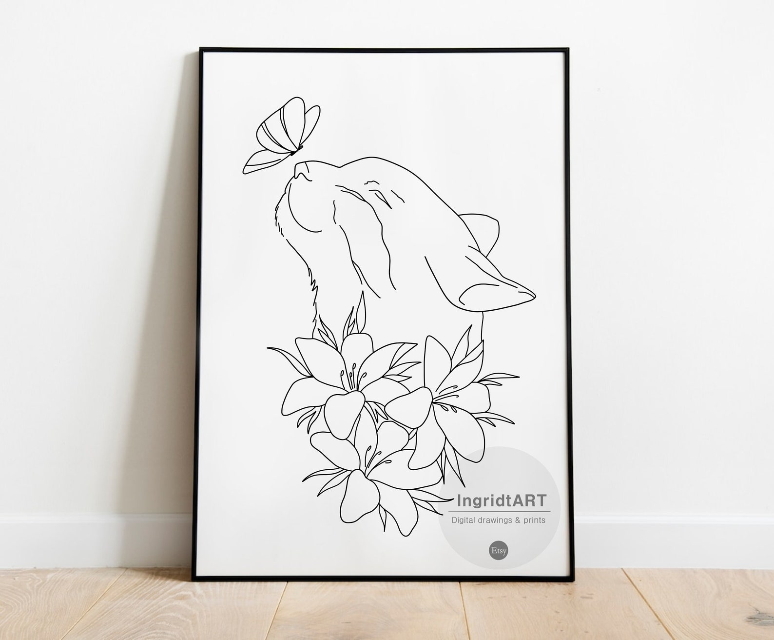 Cat Butterfly Line Art, Flower One Line Drawing, Cat Drawing, Pet ...