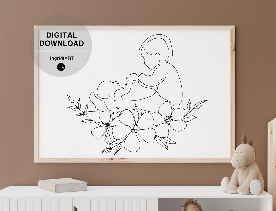 Brothers Line Art, Flowers Drawing, Printable Art, Abstract Family Line ...