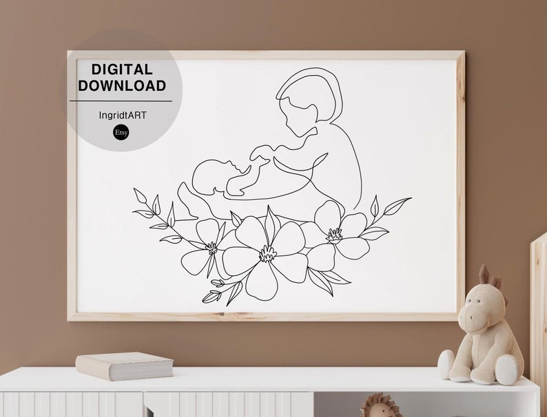 Brothers Line Art Flowers Drawing Printable Art Abstract - Etsy