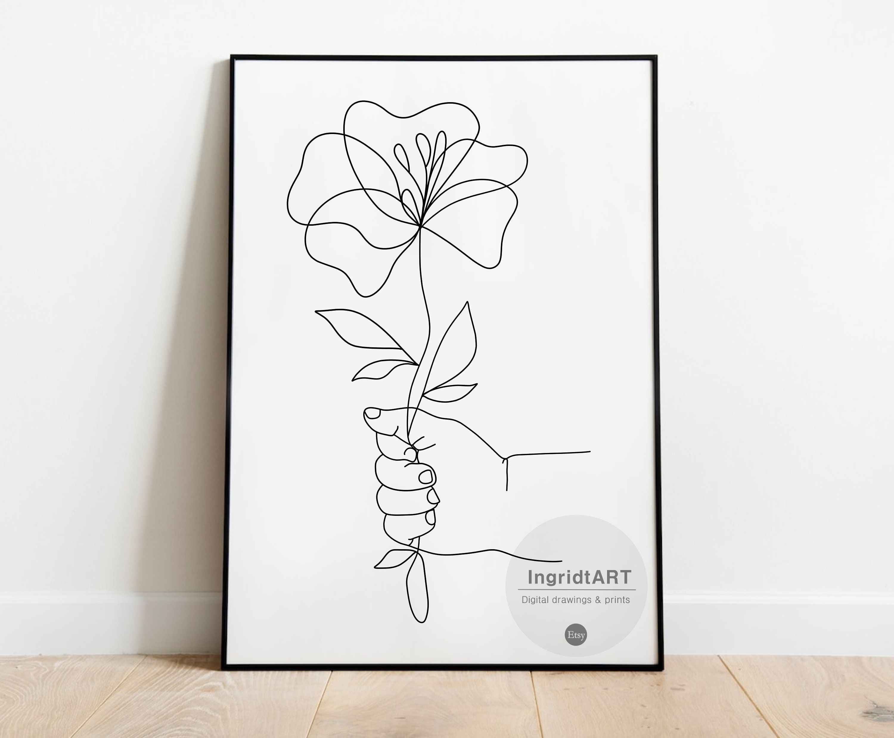 Baby Hand Holding Flower Drawing, Nursery Line Art, Printable Poster ...