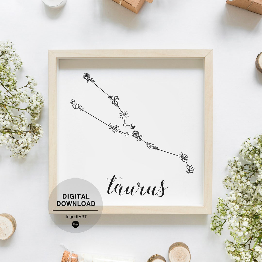 Taurus Constellation Star Map Zodiac Star Sign Horoscope Flower Line ...