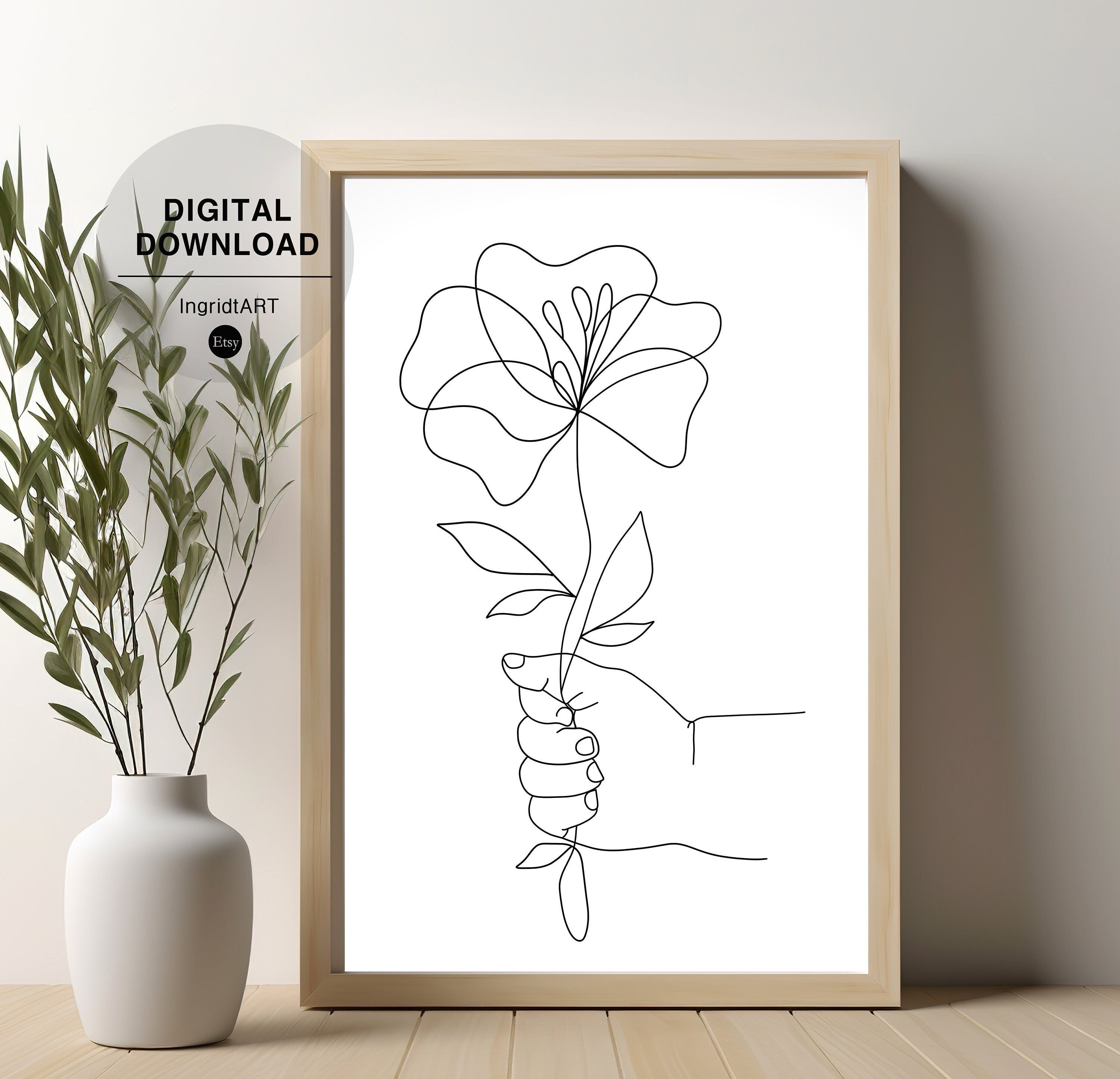 Baby Hand Holding Flower Drawing, Nursery Line Art, Printable Poster ...