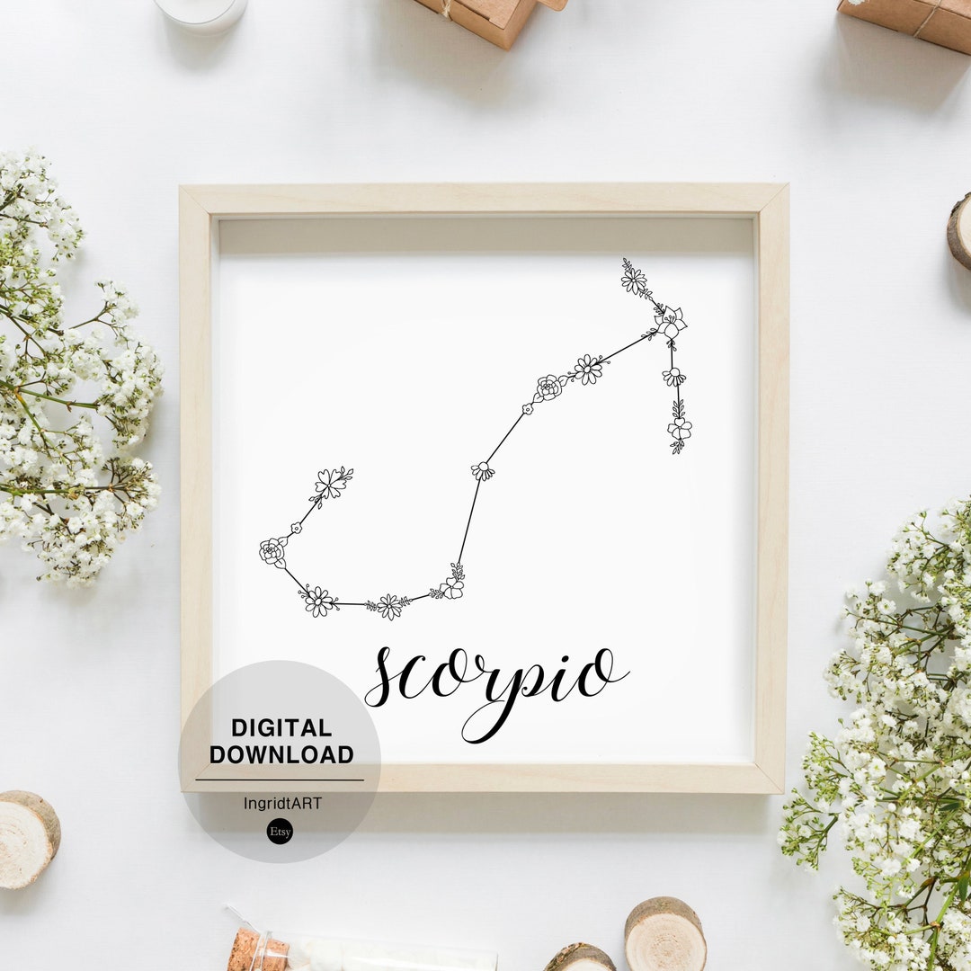 Scorpio Constellation Star Map Zodiac Star Sign Horoscope Flower Line ...