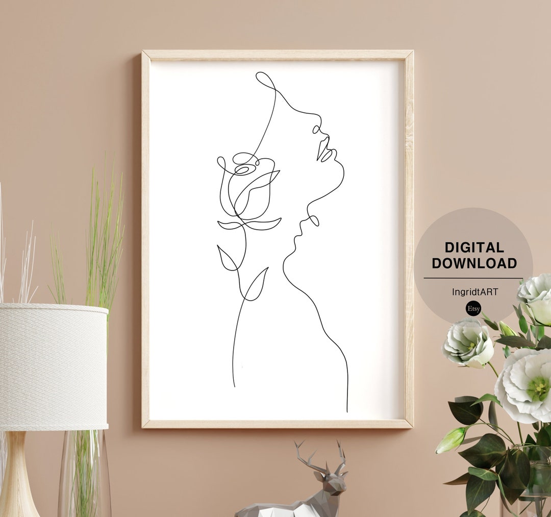 Sensual Love Line Art, Romantic Wall Art, Flower Line Drawing ...