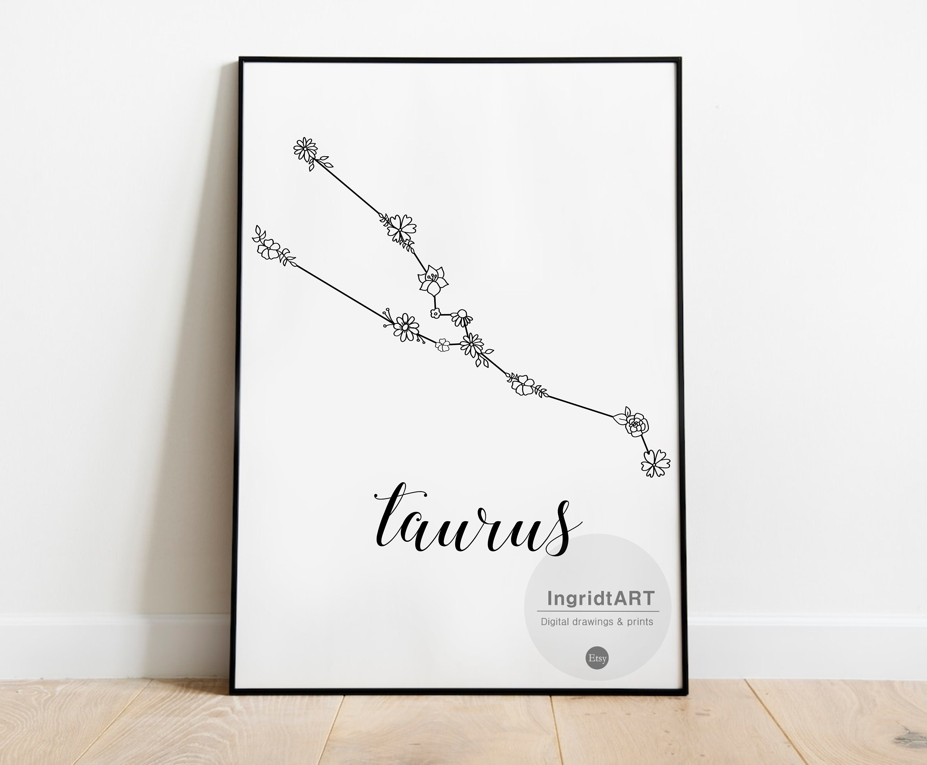 Taurus Constellation Star Map Zodiac Star Sign Horoscope Flower Line ...