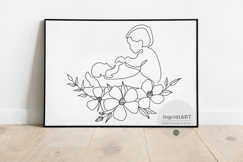 Brothers Line Art Flowers Drawing Printable Art Abstract - Etsy
