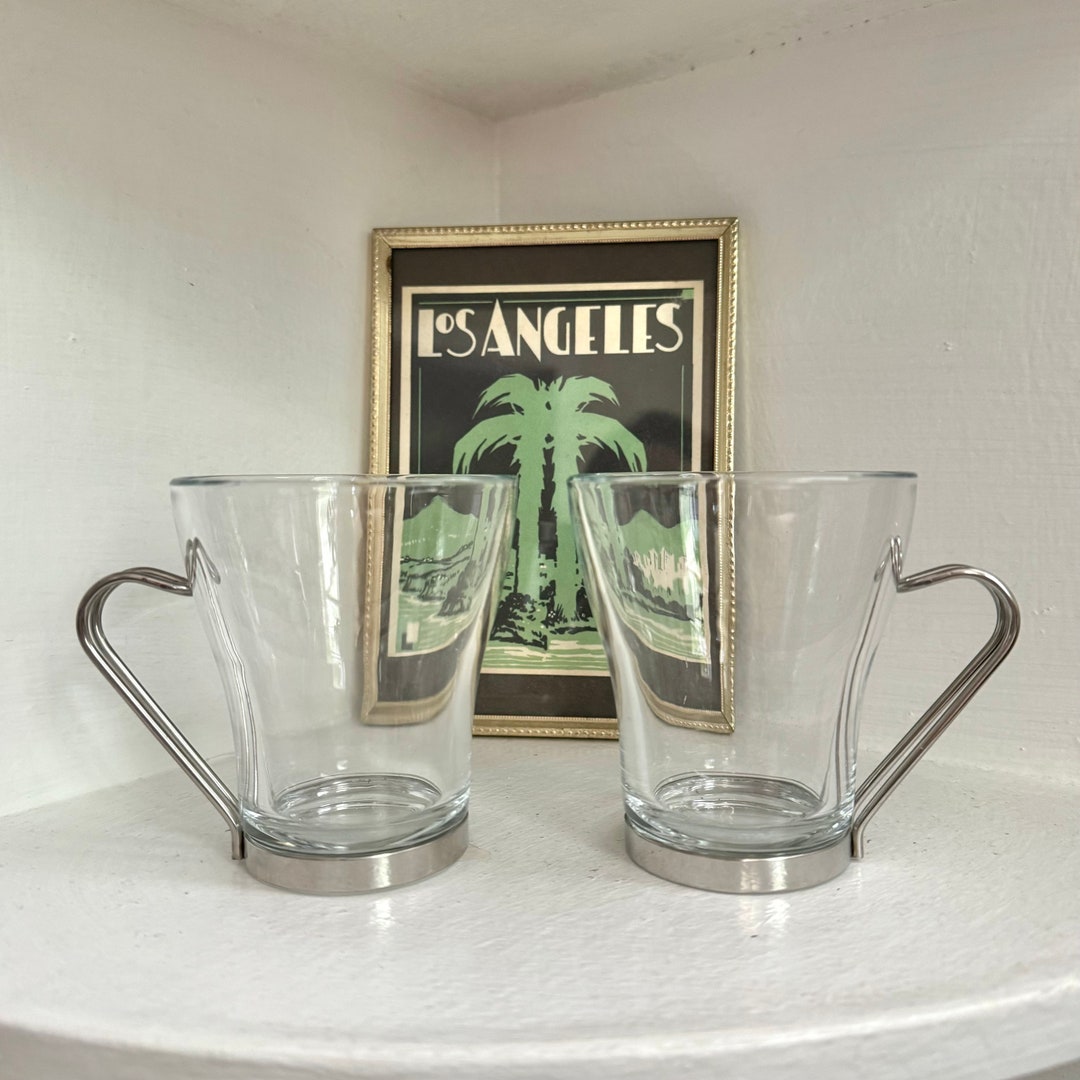 Pair of Vintage Italian Glass Cappuccino Vitrosax Mugs | Steel Base ...