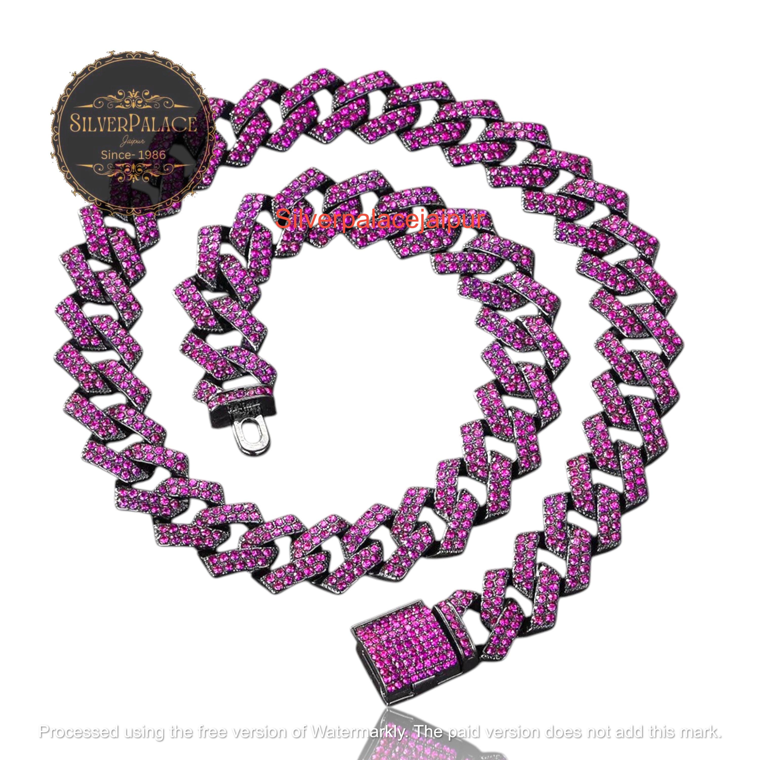 Pave Ruby Cuban Link Chain: Black Rhodium 925 Sterling Silver Iced Out ...
