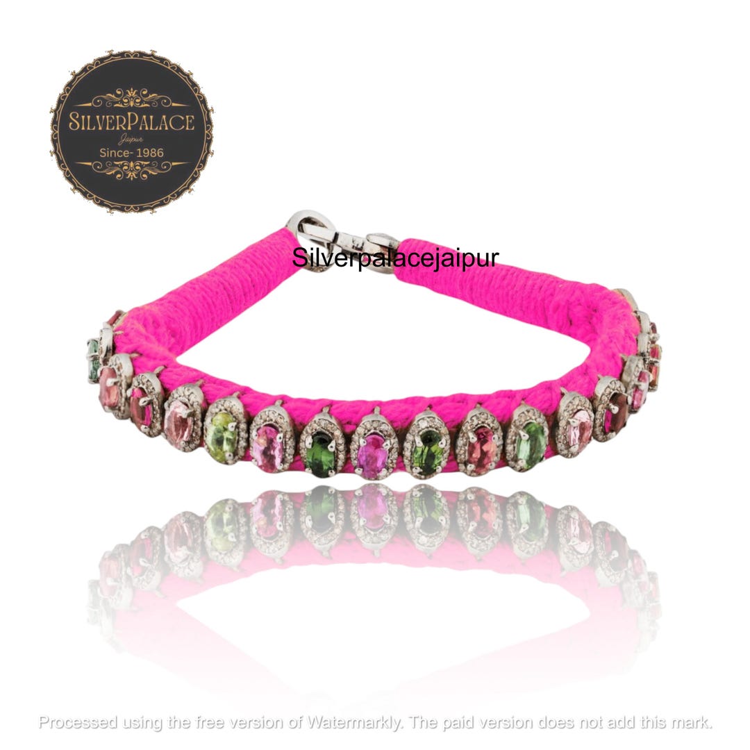 Hot Pink Macrame Bracelet With Natural Diamond Halo Detailing, Colorful ...