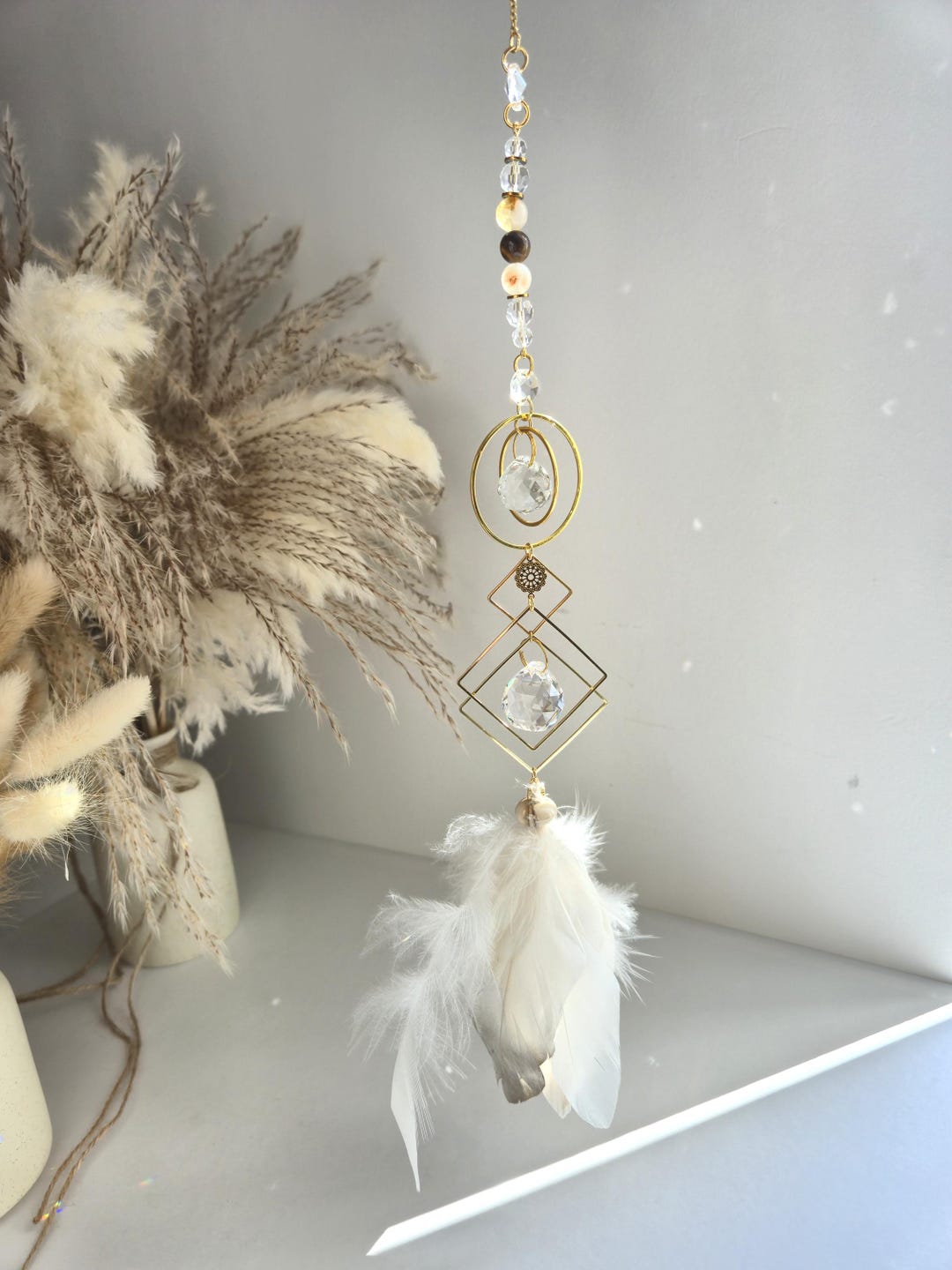 Suncatcher ANGEL – Feng Shui Crystal and Feather Sun Catcher – Window ...