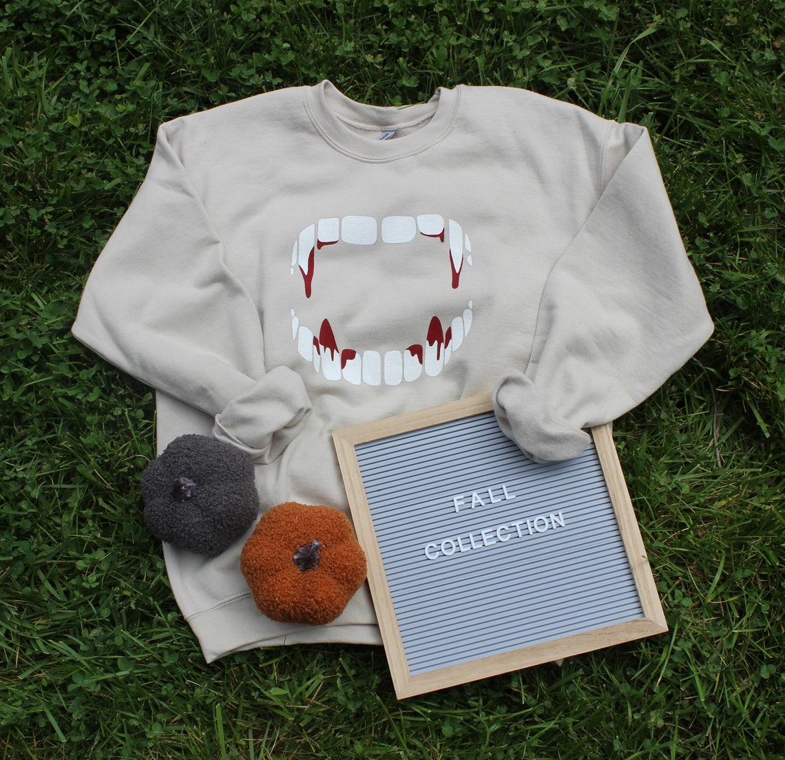 Vampire Teeth Hand Painted Sweatshirt (trendy Autumn Fall Halloween ...
