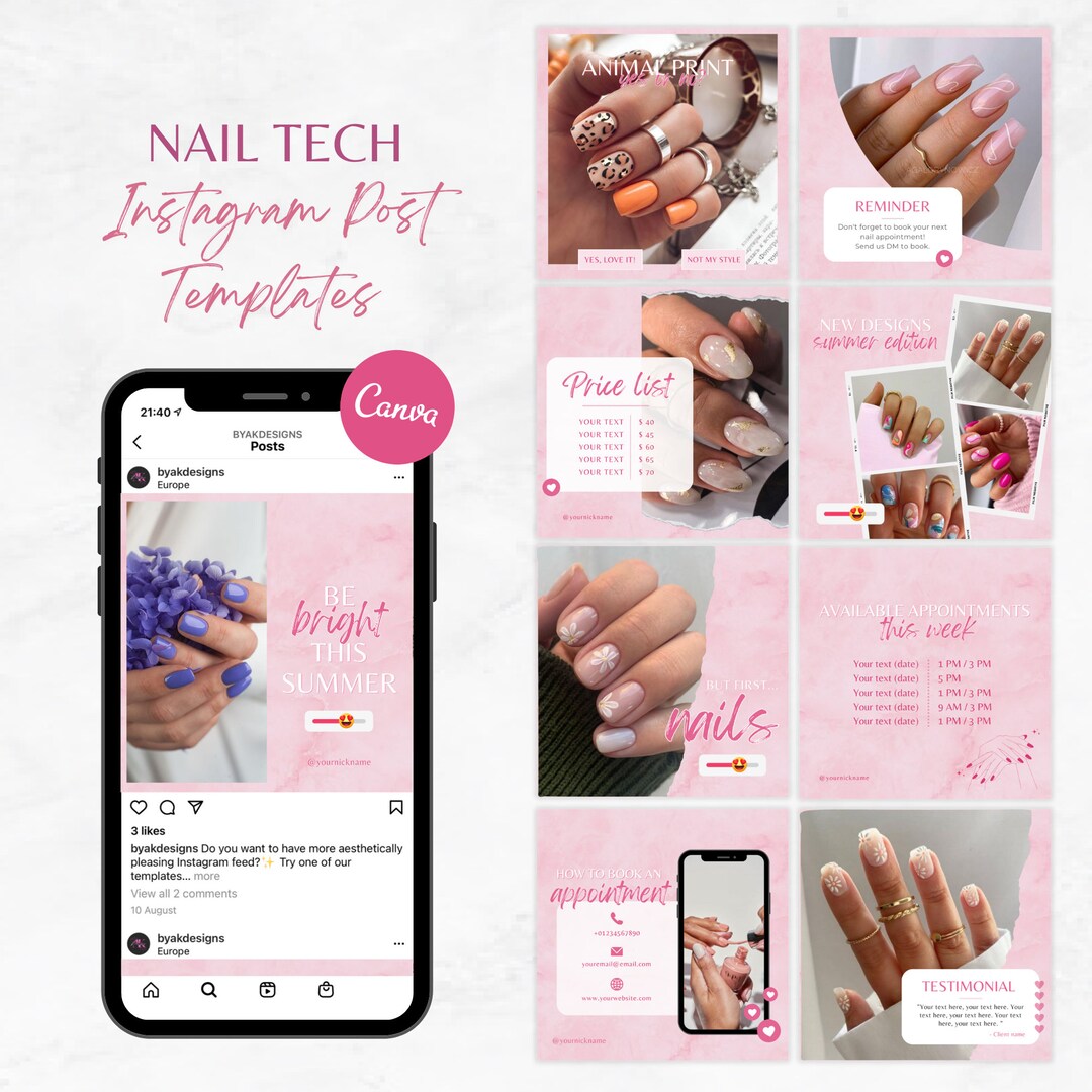 Nail Tech Instagram Template, Pink Nail Tech Post Templates, Manicurist ...