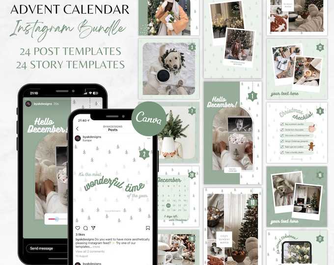 Christmas Instagram Bundle Green, Instagram Template Advent Calendar, Christmas Post and Story ...
