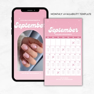 Instagram Story Availability Calendar Template: Lash, Nail Tech ...