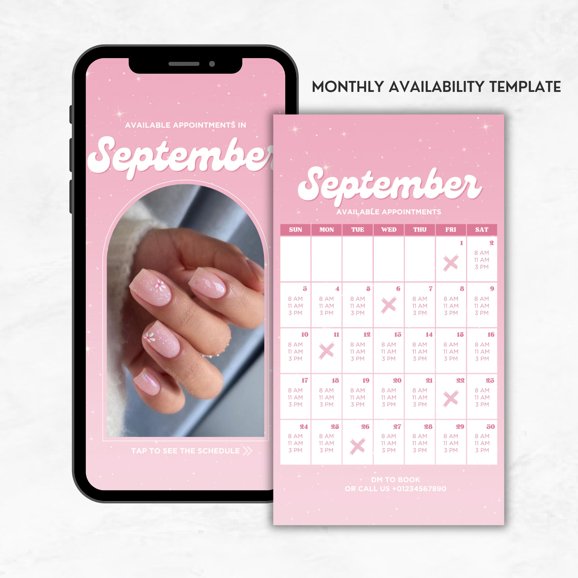 Instagram Story Availability Calendar, Nail Tech Booking Calendar ...