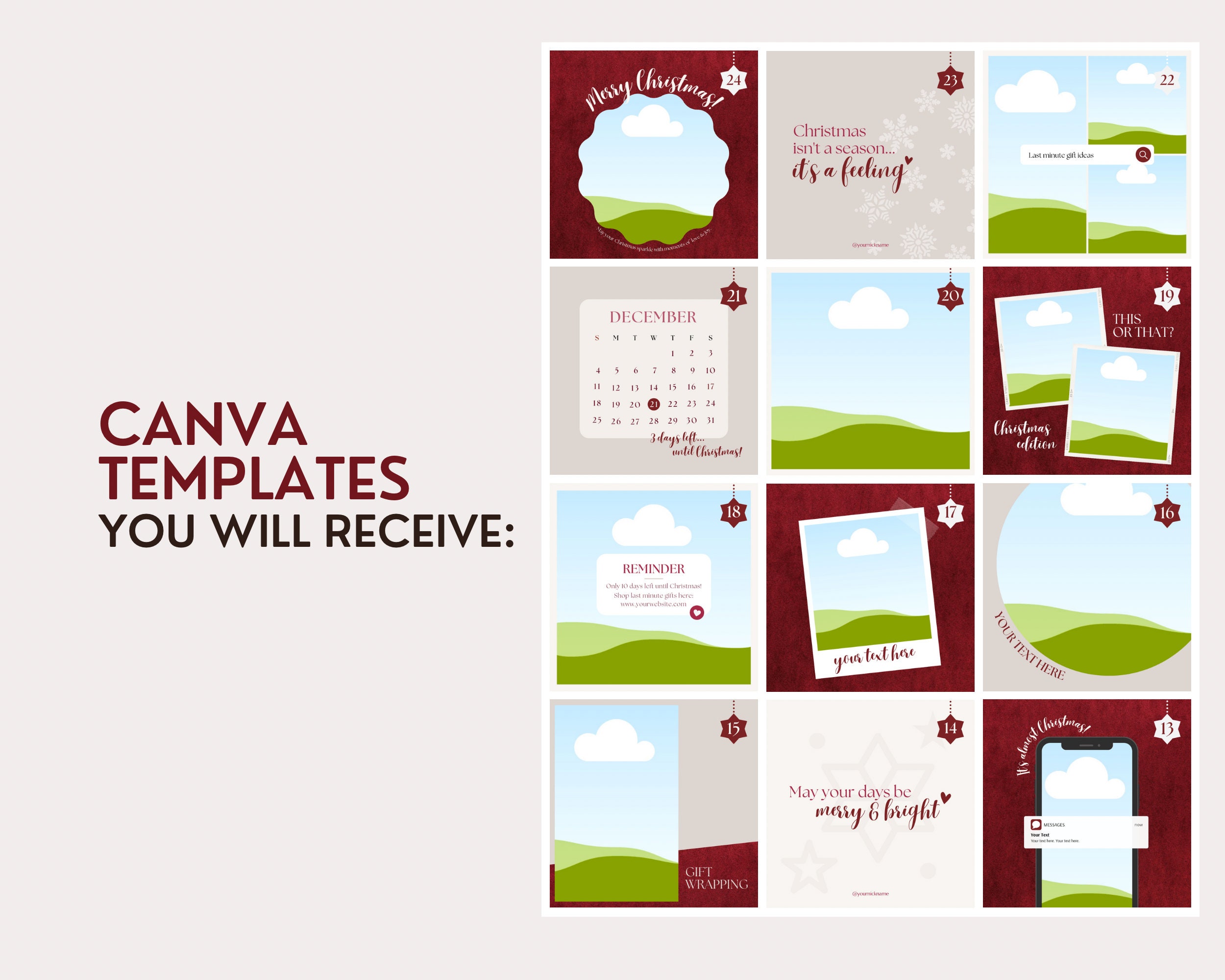 Christmas Instagram Bundle Red, Instagram Template Advent Calendar ...