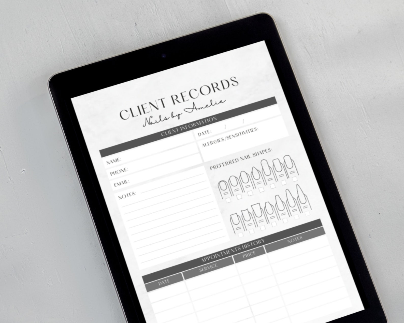 Client Record Form Printable, Nail Tech Client Records, Client Intake ...