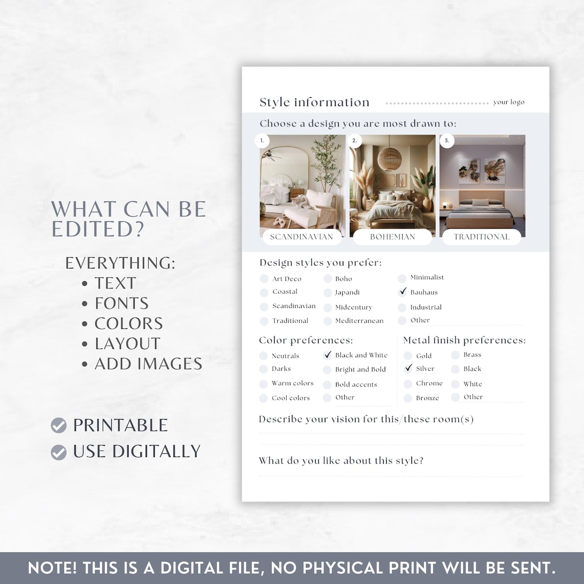 Interior Design Client Questionnaire Form, Minimalist Intake (digital ...