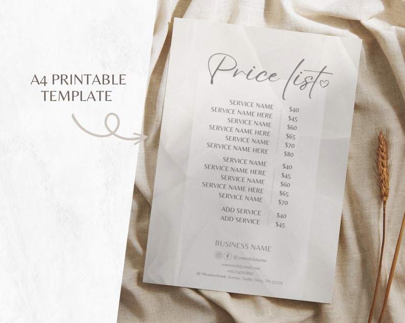 Price List Template, Editable Price List Sign Template, Scan to Pay ...