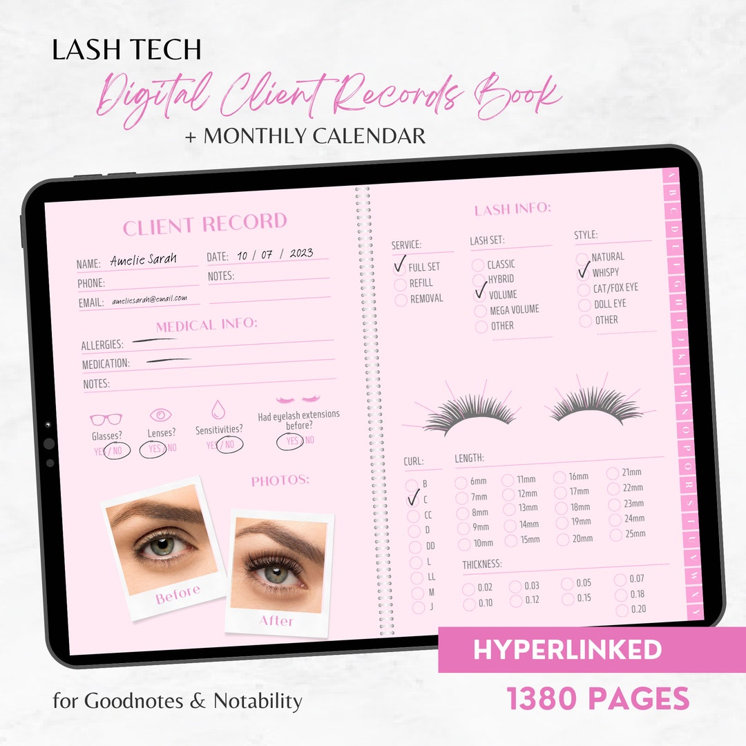 Digital Client Record Book Pink Lash Tech Client Records - Etsy