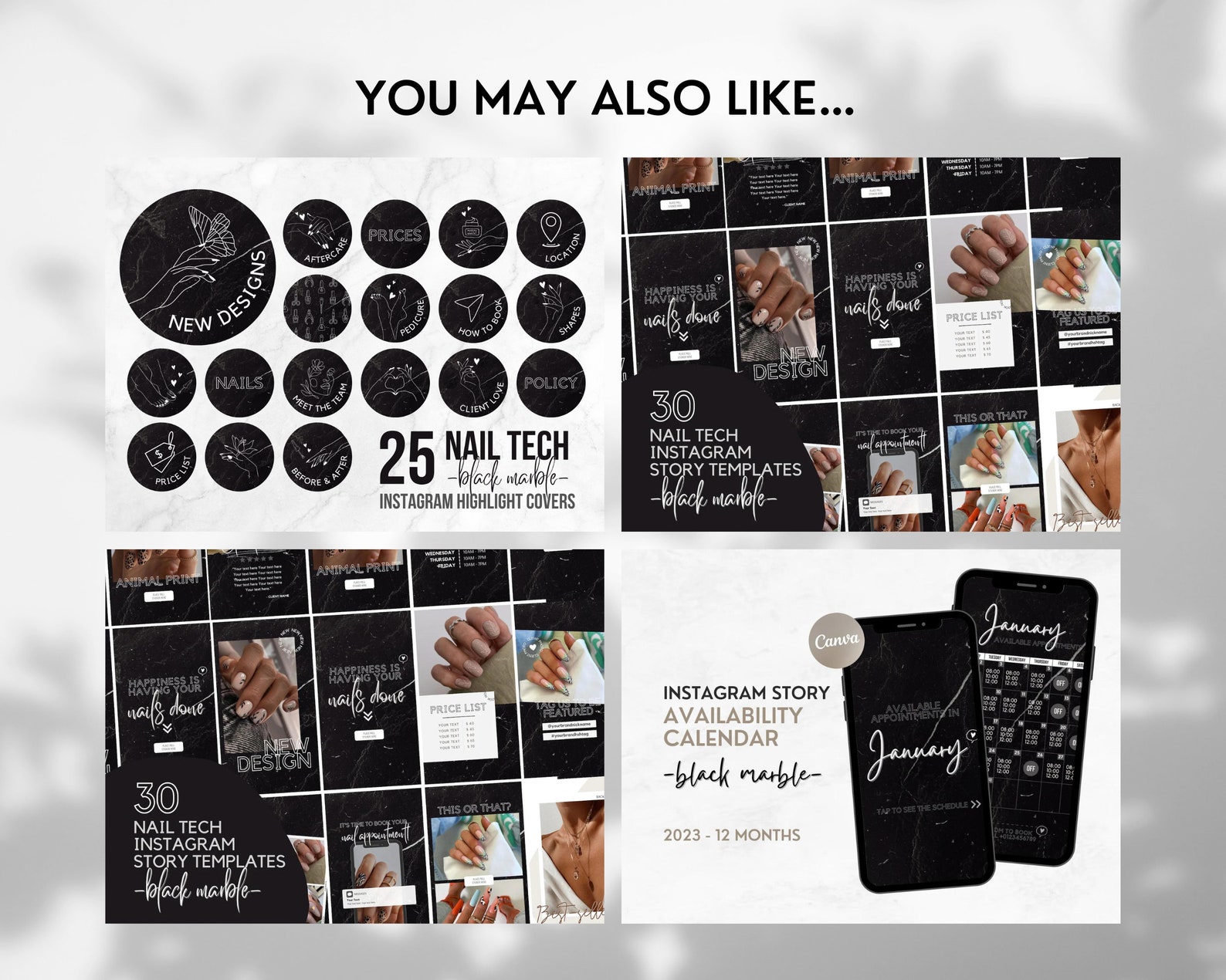 Weekly Instagram Story Appointments Calendar, Black Marble Availability ...