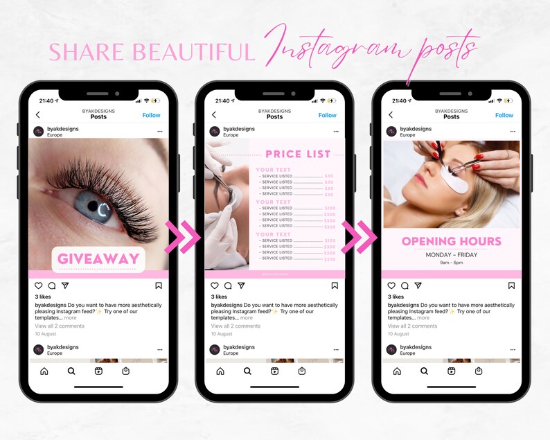 Lash Tech Instagram Post Template, Pink Lash Instagram Templates, Lash ...