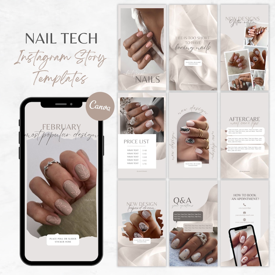 Nail Tech Story Templates, Beige Silk Nail Instagram Story Template ...