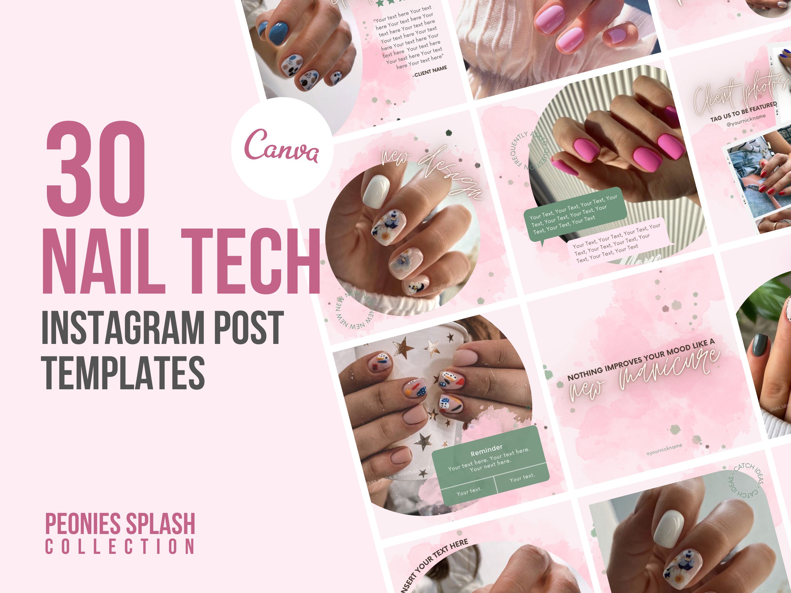 Nail Tech Instagram Posts Peonies Splash Nails - Etsy