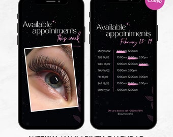 Weekly Availability Calendar Instagram Story, Black Pink Available ...