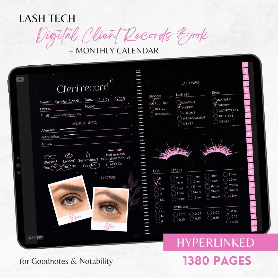 Digital Client Record Book, Lash Tech Client Records, Goodnotes Lash ...