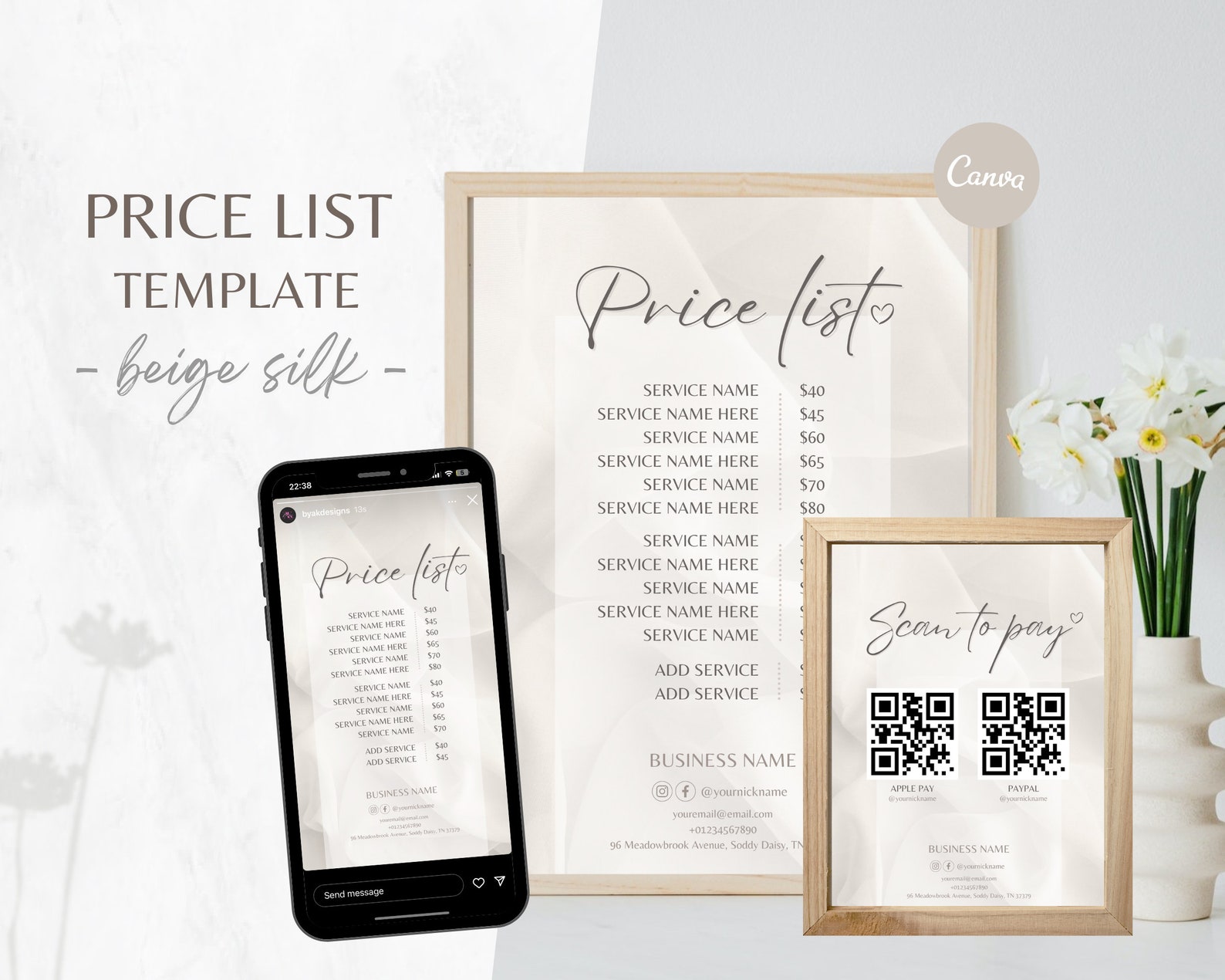 Price List Template, Editable Price List Sign Template, Scan to Pay ...
